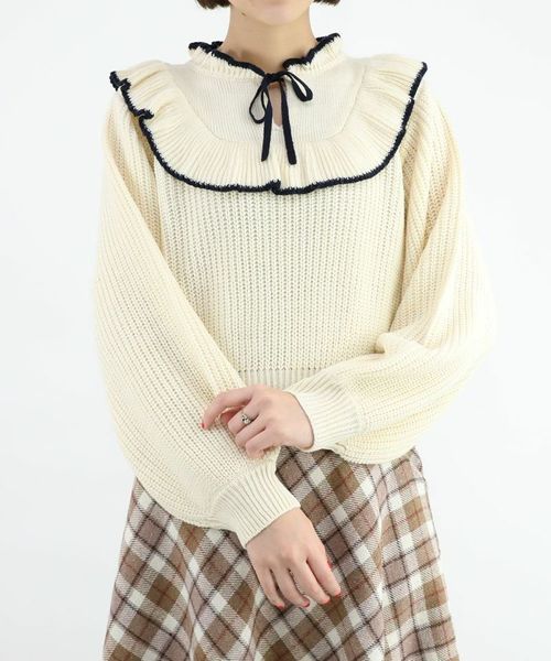 フィント フロントリボン配色フリルニットプルオーバー【洗える】 | 0101 MARUI - Buyee, an Online Proxy ...